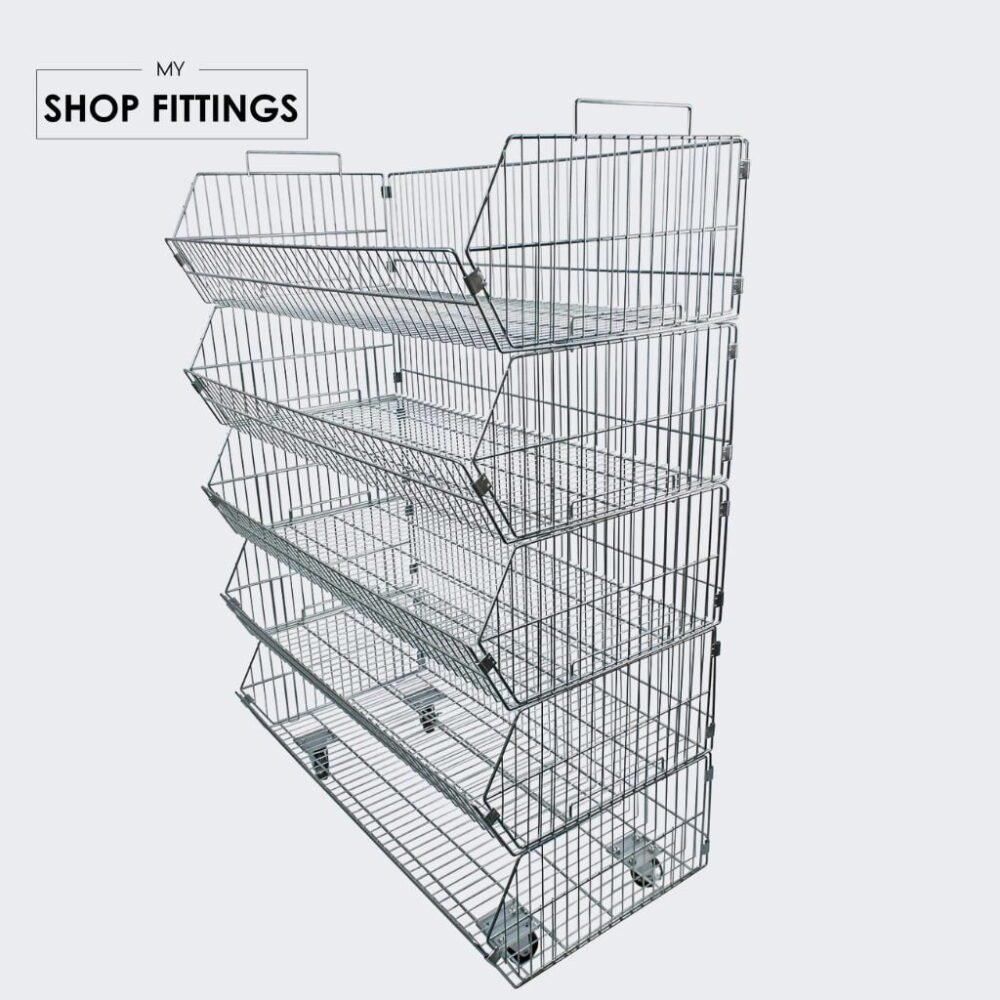 Buy 5 x Stacking Baskets with Wheeled Base – Retail Storage Display ...
