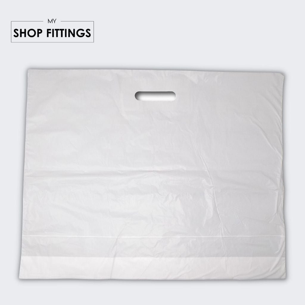 15x18x3″ White Patch Handle Plastic Carrier Bags - My ShopFittings