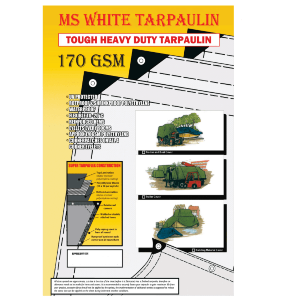 White Tarpaulins 5.5m X 7m(170GSM) | My Shopfittings Ltd