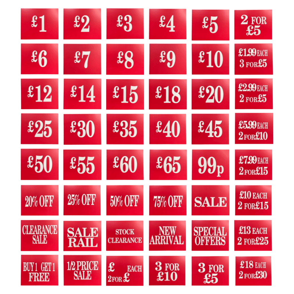 Price Card Double Sided Red & White - 305mm X 254mm | My Shopfittings Ltd
